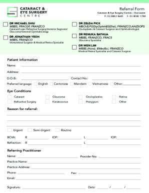 Fillable Online Referral Form Cataracteyesurgery Fax Email Print ...