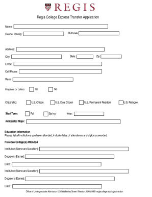 Fillable Online Regis College Express Transfer Application - Weston Fax ...