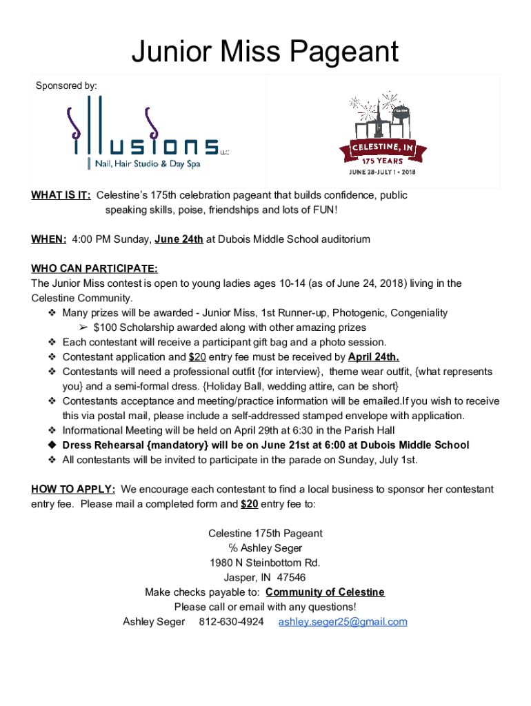 Fillable Online Junior Miss Pageant Details and Entry Form Fax Email ...