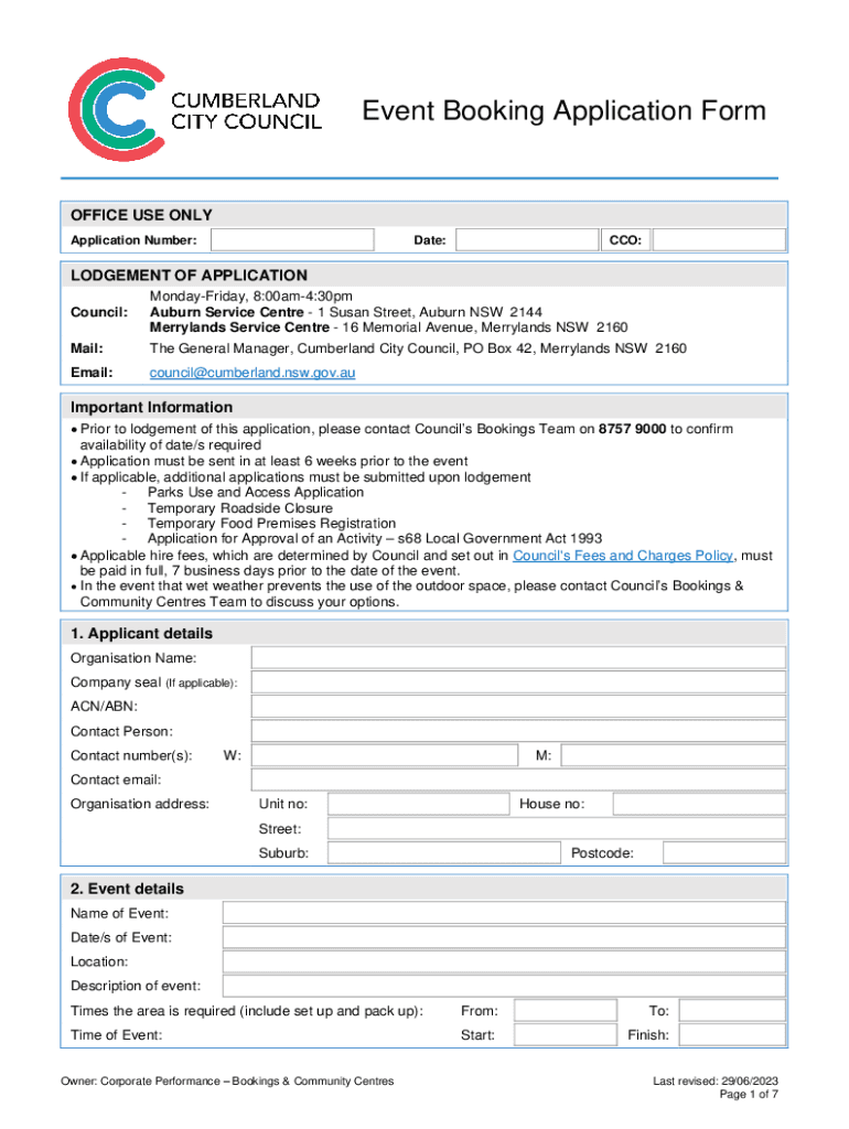 Fillable Online Event Booking Application Form Fax Email Print - pdfFiller