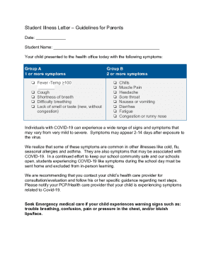 Fillable Online Student Illness LetterGuidelines for Parents Fax Email ...