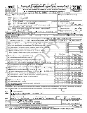 Fillable Online Regis College 2020 Form 990. Return of Organization ...