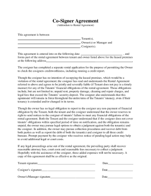 Fillable Online Rental Cosigner Lease Agreement PDF + Word Fax Email ...