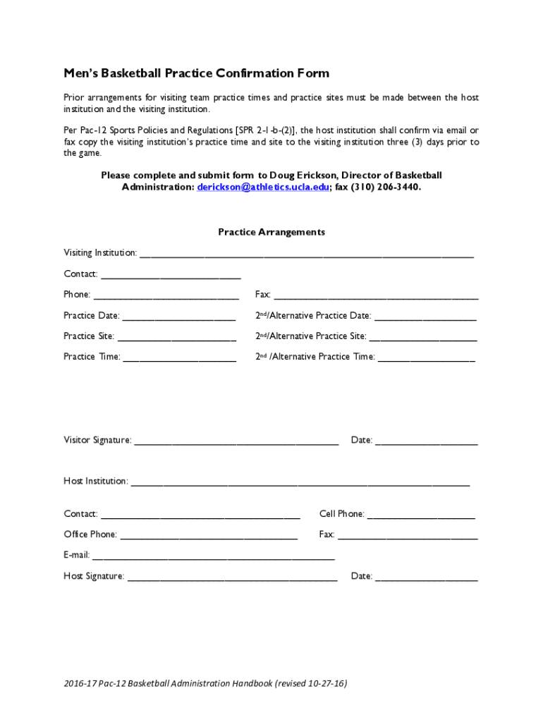 Fillable Online Men's Basketball Practice Confirmation Form Fax Email ...