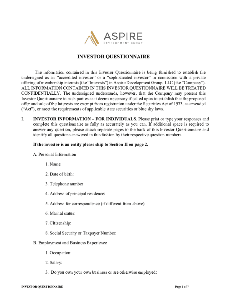 Fillable Online Accredited Investor Questionnaire: What You Need to ...