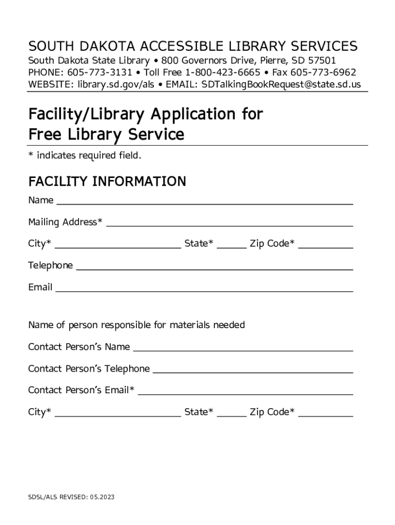 Fillable Online library sd Facility Library Application for Free Library Service Fax Email Print ...
