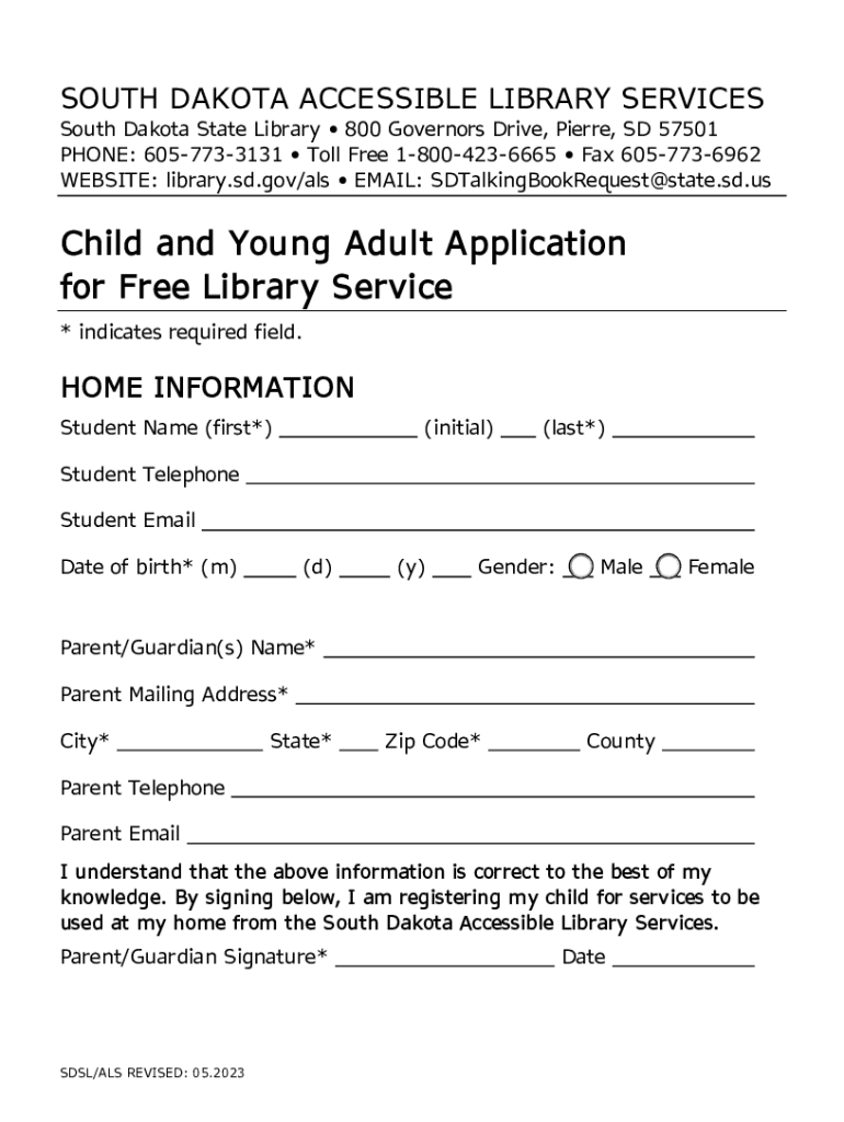 Fillable Online library sd SD Braille and Talking Book Library Fax ...