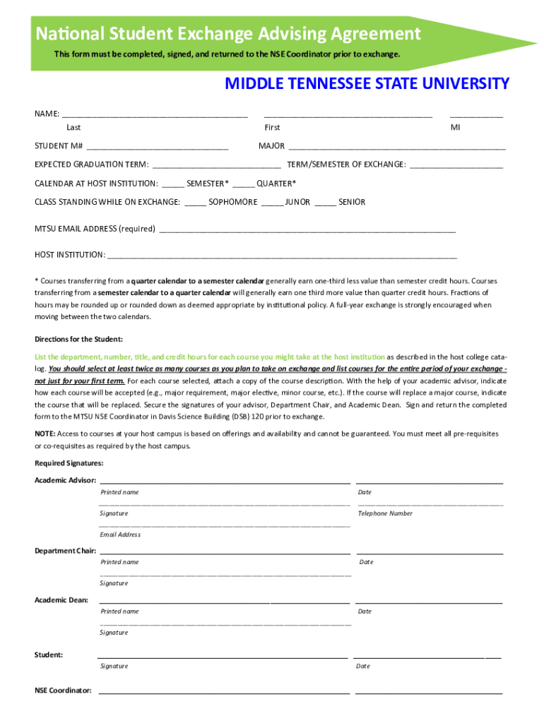 Fillable Online NatioNal StudeNt exchaNge adViSiNg agReeMeNt Fax Email ...