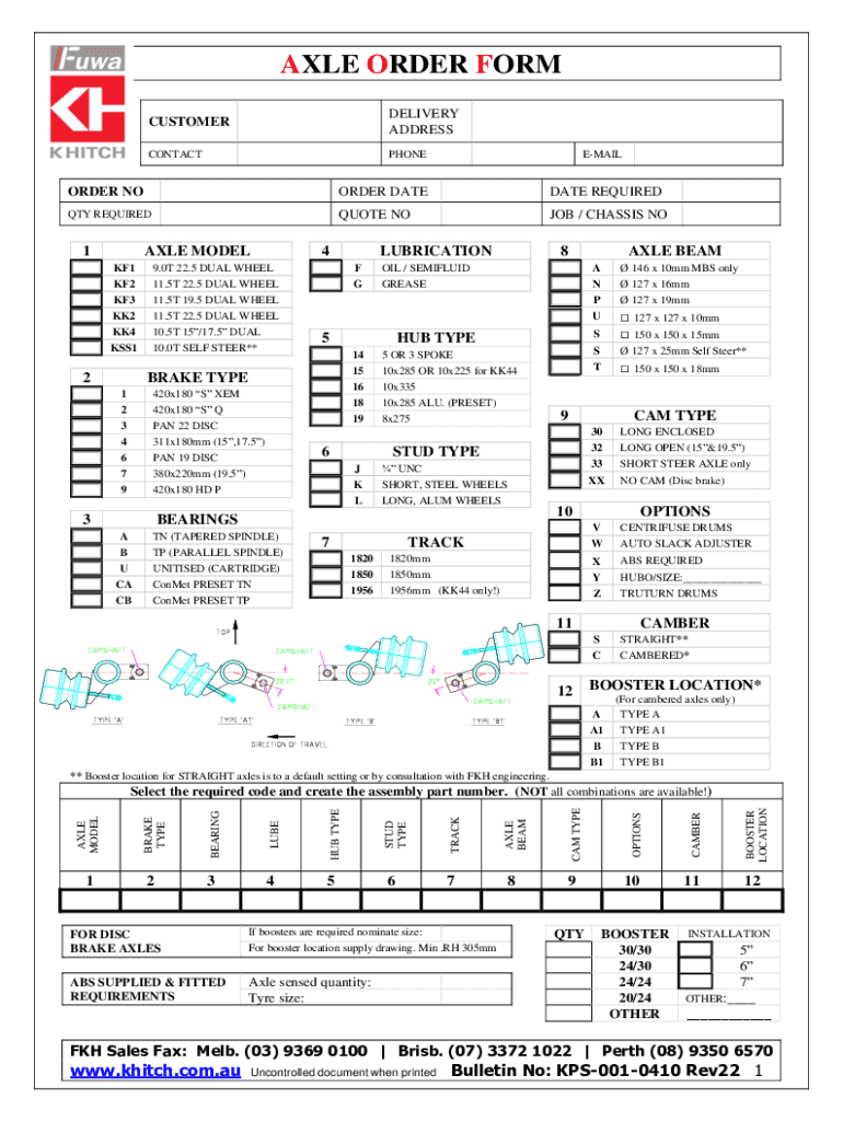 Fillable Online AXLE ORDER FORM Fax Email Print - pdfFiller
