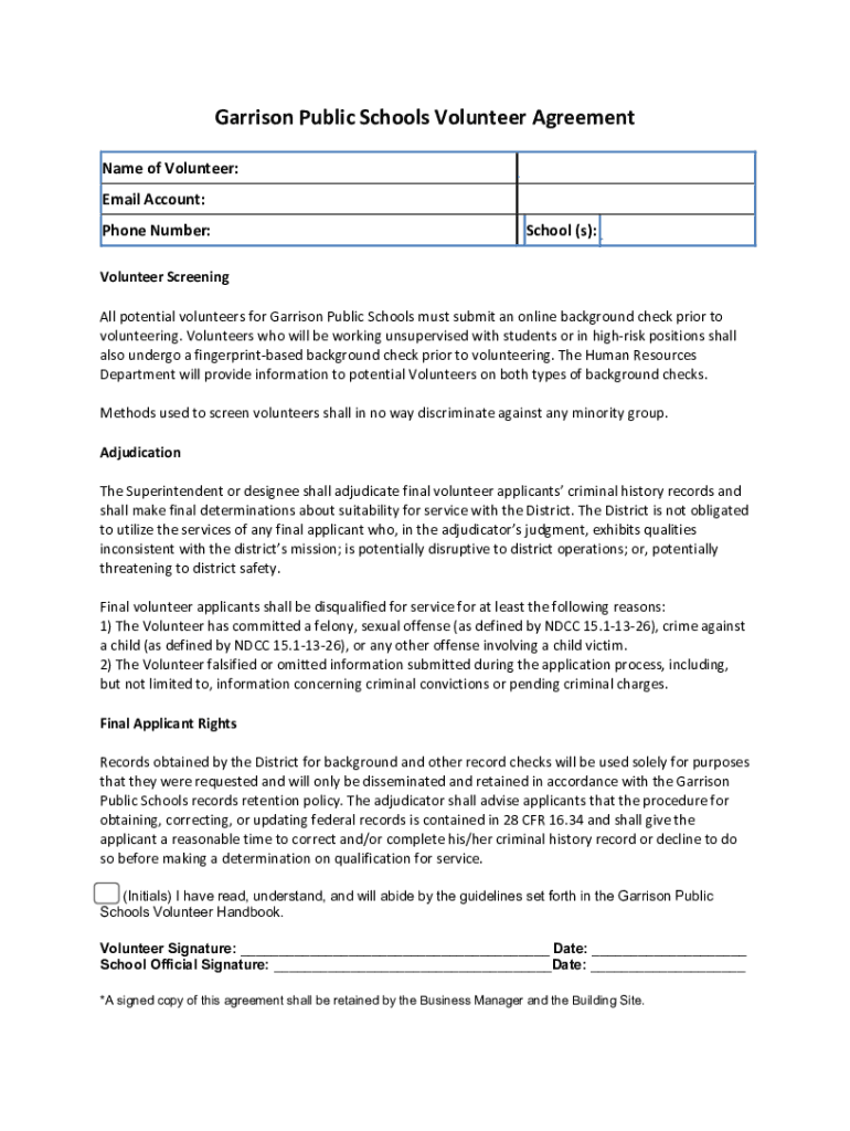Fillable Online Garrison Public Schools Volunteer Agreement Form.docx ...