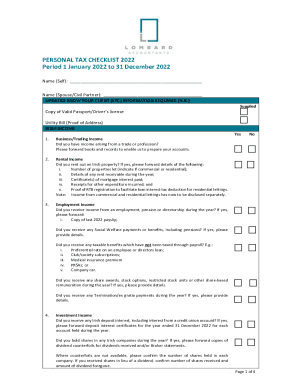 Fillable Online PERSONAL TAX CHECKLIST 2022 Period 1 January ... Fax Email Print - pdfFiller