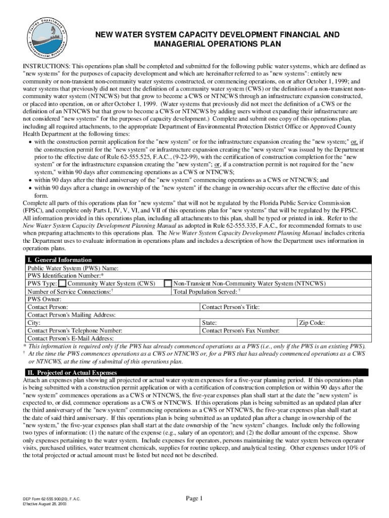 Fillable Online New Water System Capacity Development Financial and ...