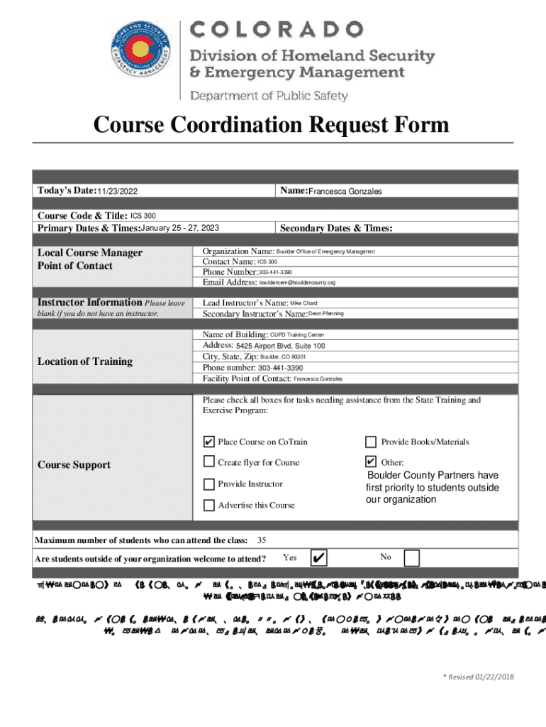 Fillable Online Course Coordination Request Form Fax Email Print ...