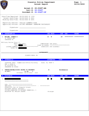 Fillable Online Cranston Police Department Page: 1 Arrest Report 06/23/2023 ... Fax Email Print ...