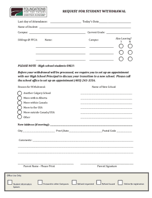 Fillable Online REQUEST FOR STUDENT WITHDRAWAL Fax Email Print - pdfFiller