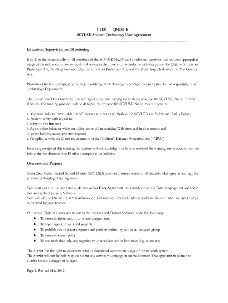 Fillable Online CIPA Student Technology User Agreement.doc Fax Email ...