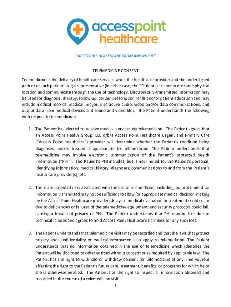 Fillable Online Access Point Health Care - Telemedicine Consent Form ...