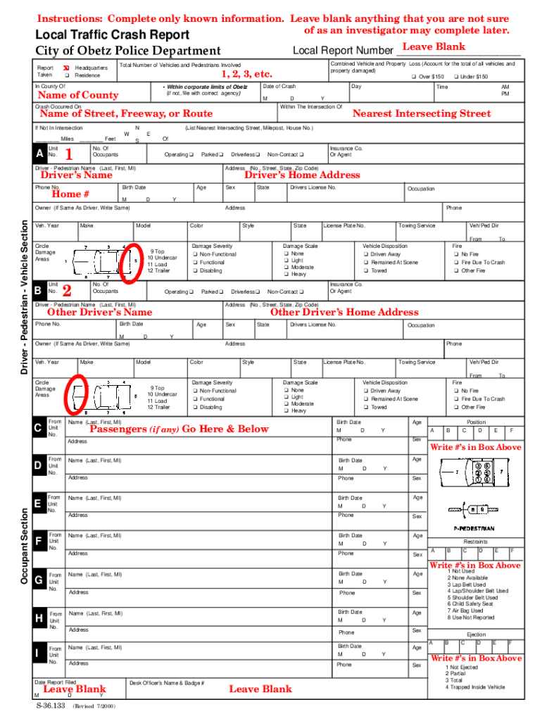 Fillable Online Local Traffic Crash Report City of Obetz Police ...