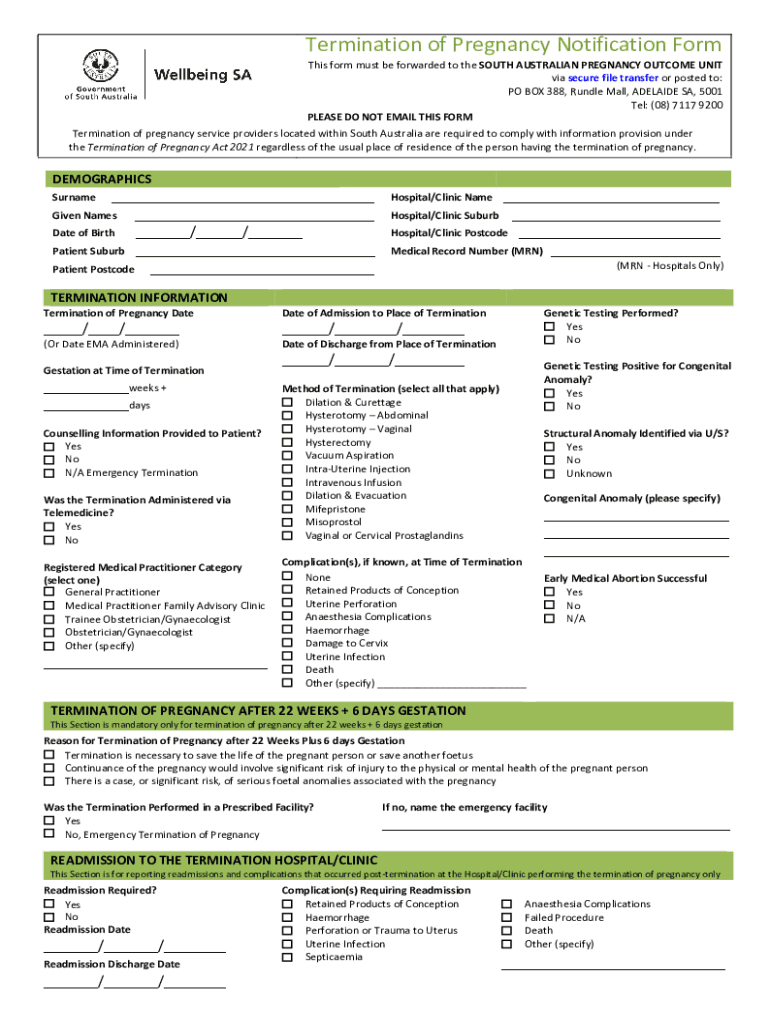 Fillable Online Termination of Pregnancy Notification Form Fax Email ...