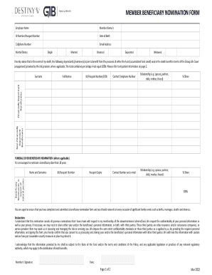 Fillable Online MEMBER BENEFICIARY NOMINATION FORM Fax Email Print - pdfFiller