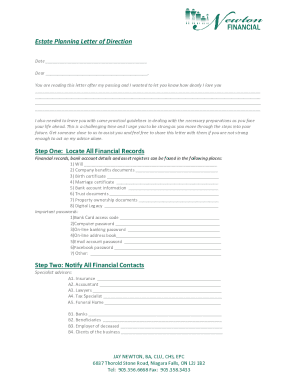 Fillable Online Estate Planning Letter of Direction Step One: Locate ...