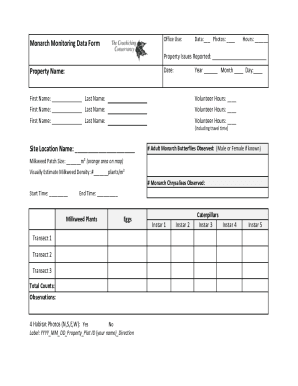 Fillable Online Monarch Monitoring Data Form Site Location Name Fax ...