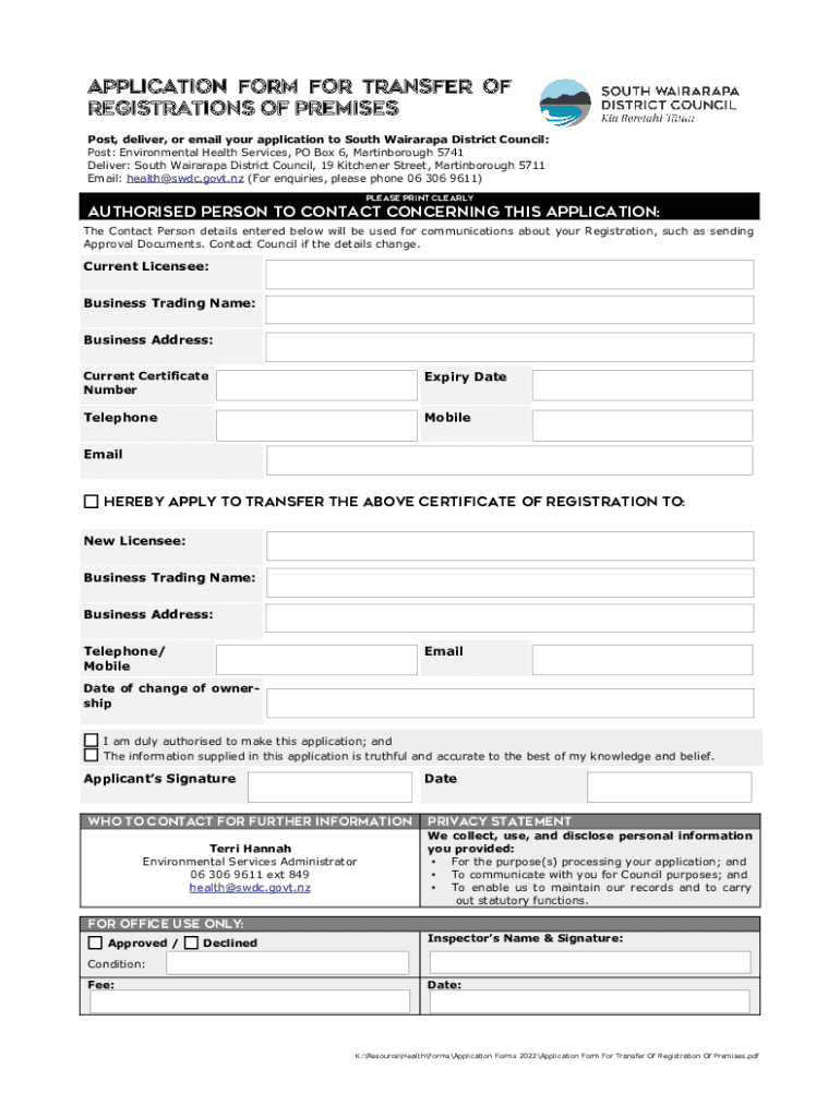 Fillable Online swdc govt Application-Form-For-Transfer-Of-Registration ...