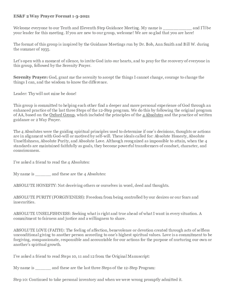 Fillable Online ES&F 2 Way Prayer Format 1-3-2021 Fax Email Print ...