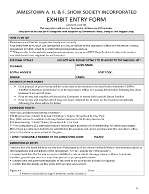 Fillable Online EXHIBIT ENTRY FORM Fax Email Print - pdfFiller