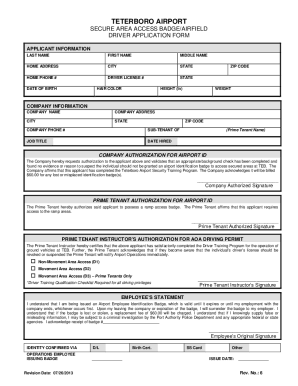 Fillable Online AIRPORT SECURITY BADGE APPLICATION FORM ... Fax Email ...