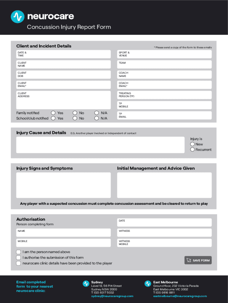 Fillable Online Concussion Injury Report Form - Sydney Fax Email Print ...