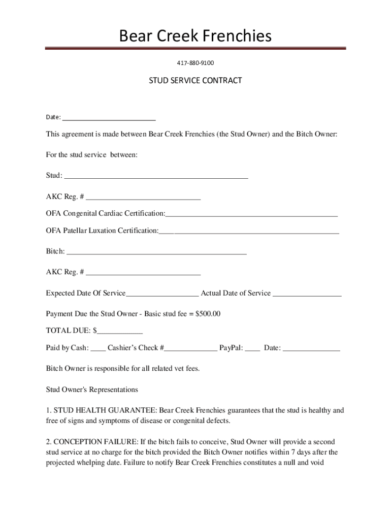 Fillable Online This is a stud service contract between the first party ...