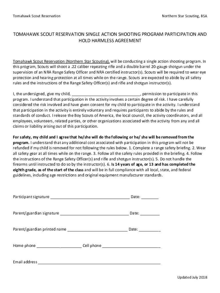 Fillable Online TOMAHAWK SCOUT RESERVATION SINGLE ACTION ... Fax Email ...