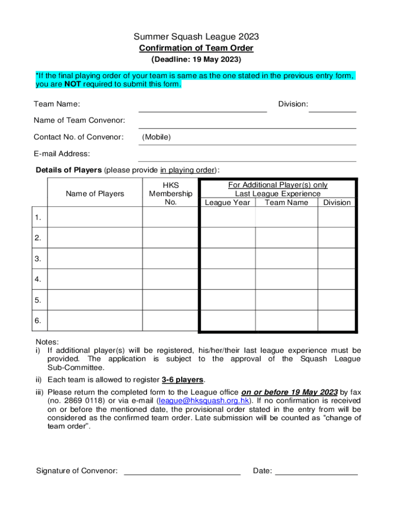 Fillable Online SL 23Team Order Confirmation Form Fax Email Print ...