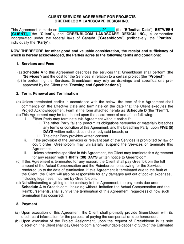 Fillable Online Client Services Agreement for Projects Fax Email Print ...