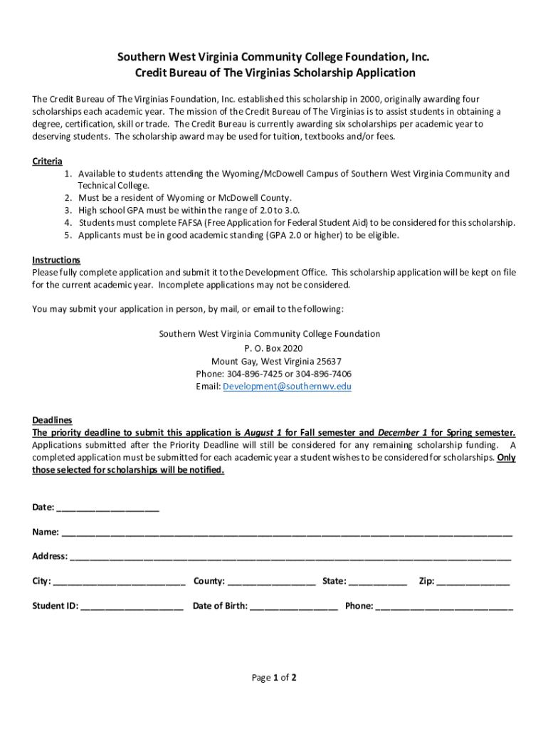 Fillable Online Scholarships made possible by the Credit Bureau of ... Fax Email Print - pdfFiller