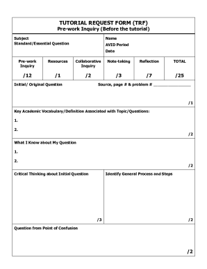 Fillable Online TUTORIAL REQUEST FORM (TRF) Fax Email Print - pdfFiller