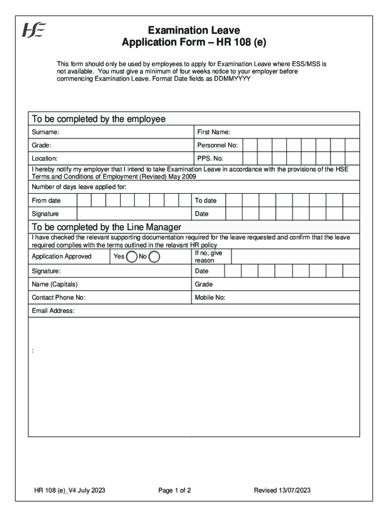 Fillable Online HR 108 e application form for examination leave. to be ...