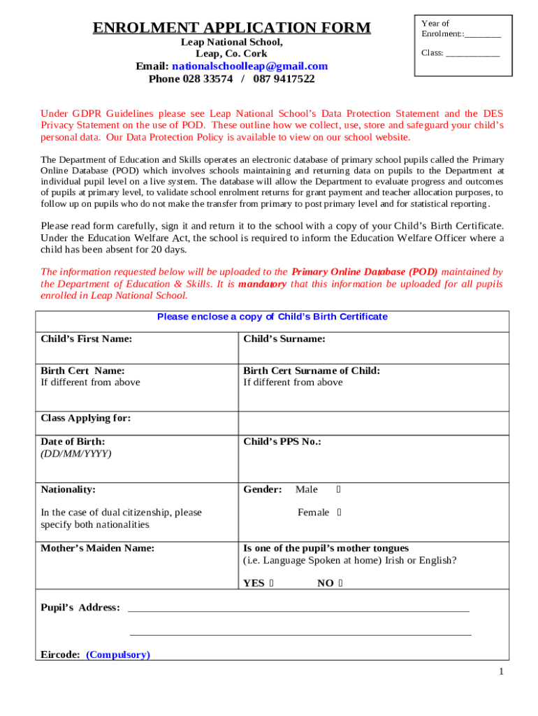 enrolment application Doc Template | pdfFiller