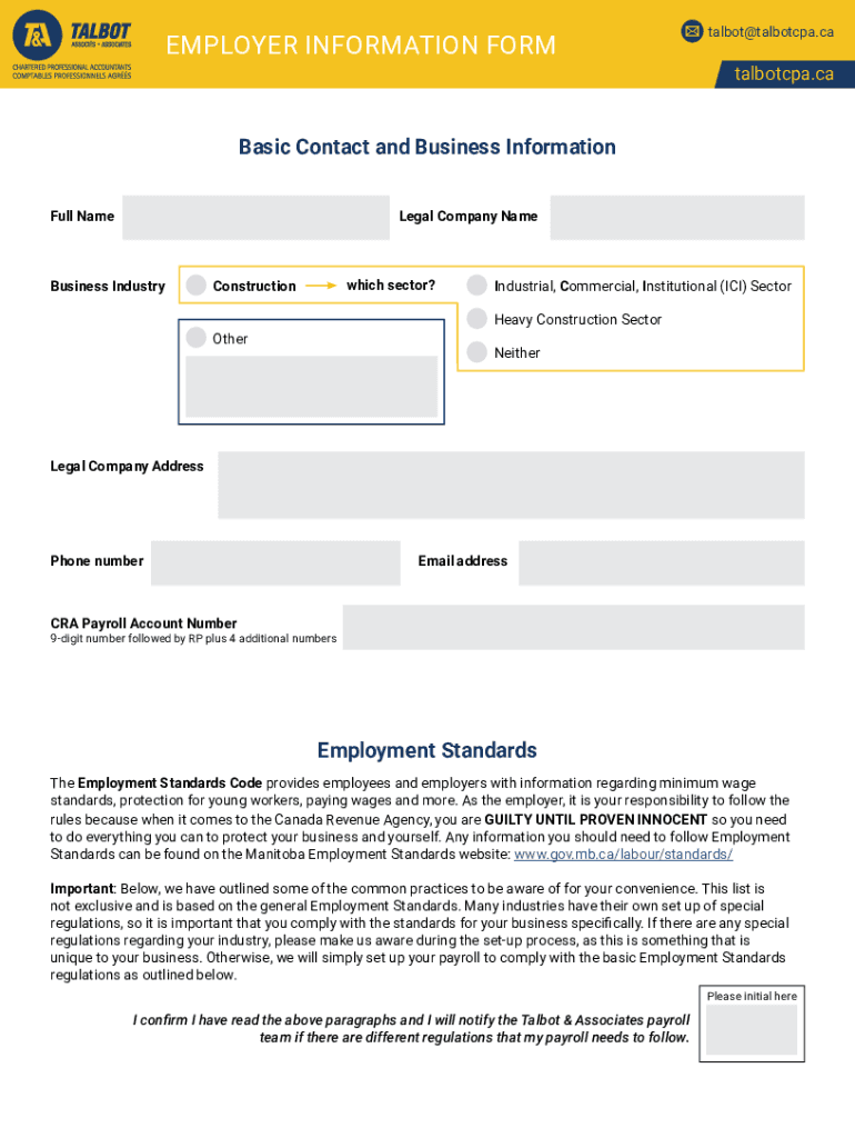 Fillable Online EMPLOYER INFORMATION FORM Fax Email Print - pdfFiller