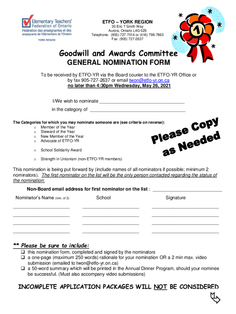 Fillable Online Goodwill and Awards Committee Fax Email Print - pdfFiller