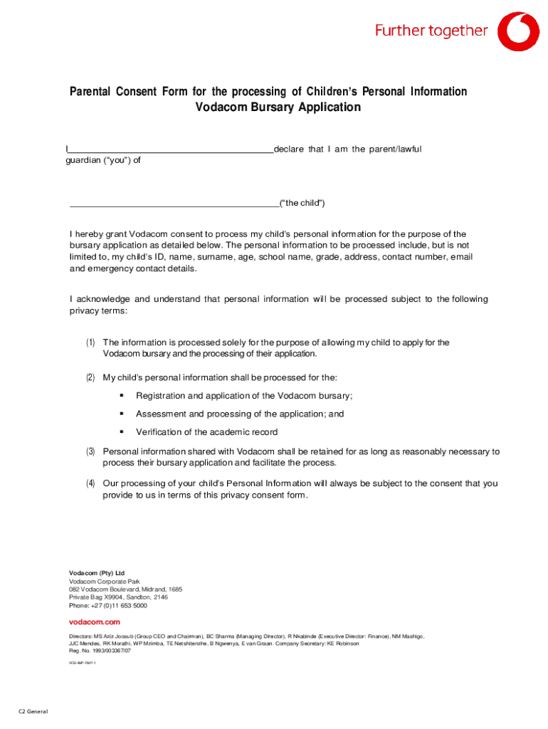Download The Vodacom Bursary Parental Consent Form From And Date The ...