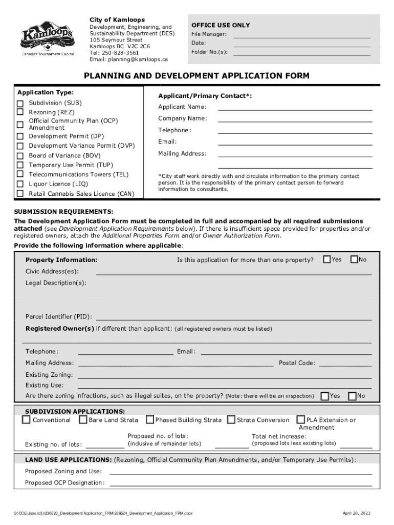 Fillable Online PLANNING AND DEVELOPMENT APPLICATION FORM Fax Email Print - pdfFiller