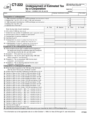 Fillable Online Form CT-222:1999: Underpayment of Estimated ... Fax ...