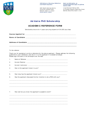 Fillable Online Ad Astra PhD Scholarship ACADEMIC REFERENCE FORM Fax ...