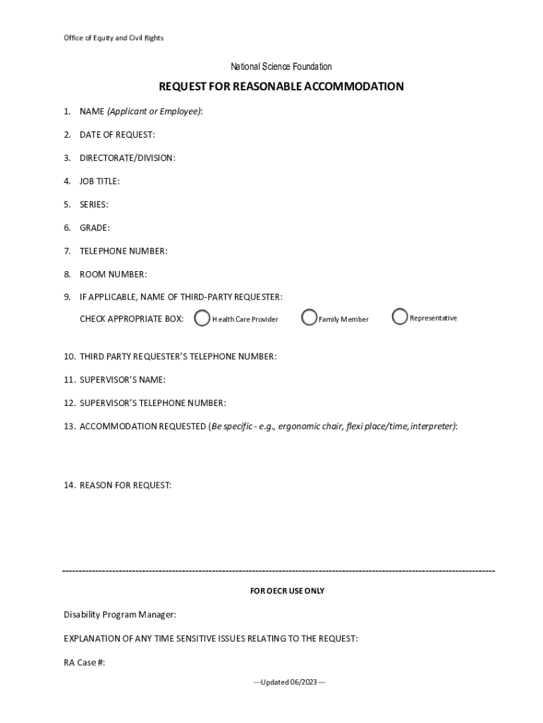 Fillable Online Request for Reasonable Accommodation. Request for ...