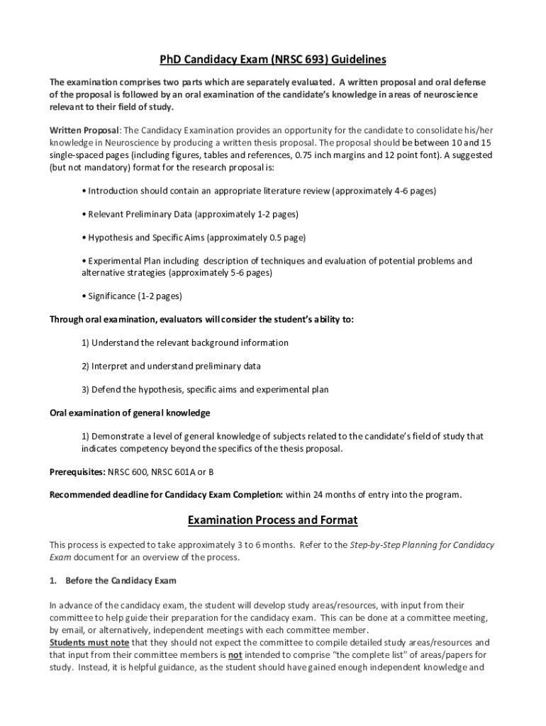 Fillable Online PhD Candidacy Exam (NRSC 693) Guidelines Fax Email ...