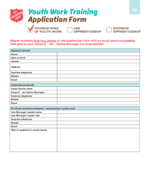 Fillable Online Youth Work Training Application Form Fax Email Print ...