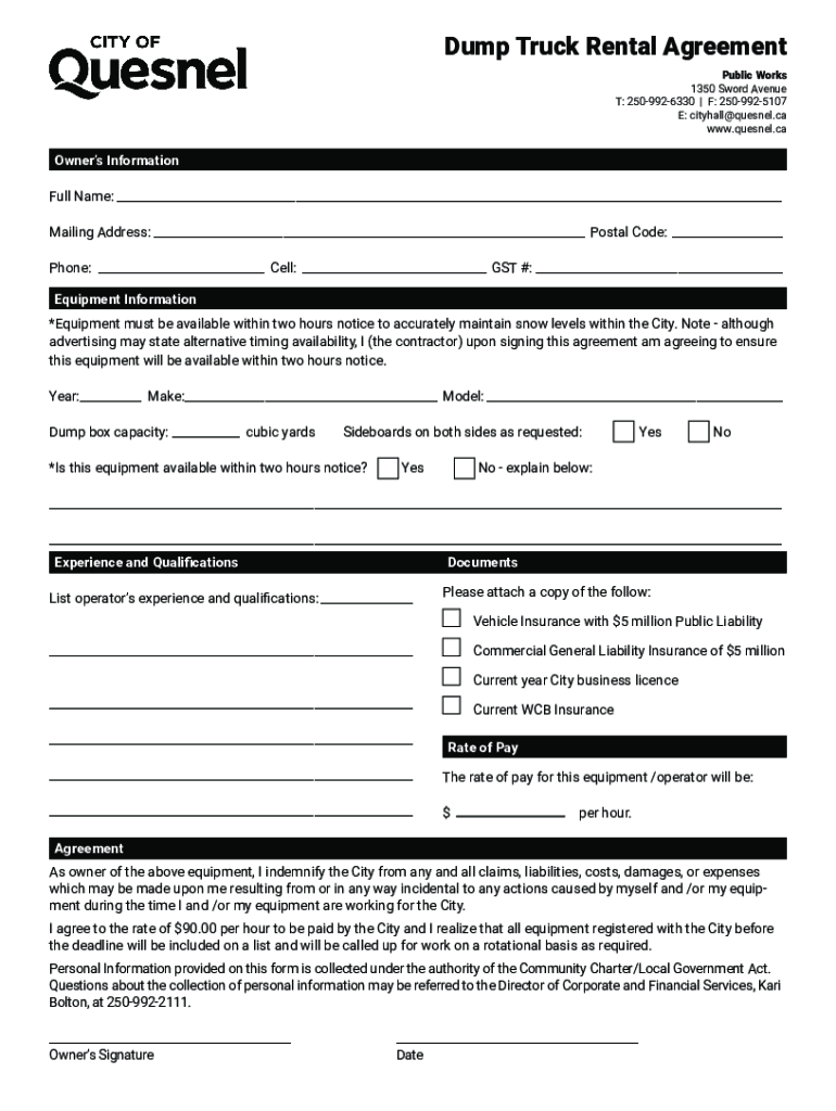Fillable Online Dump Truck Rental Agreement Fax Email Print - pdfFiller