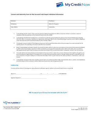Fillable Online Consent and Indemnity Form for My Personal Credit ...